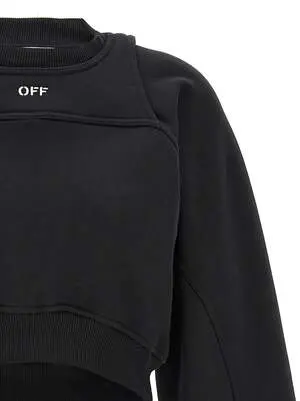 Off White Cropped Sweatshirt - White/black