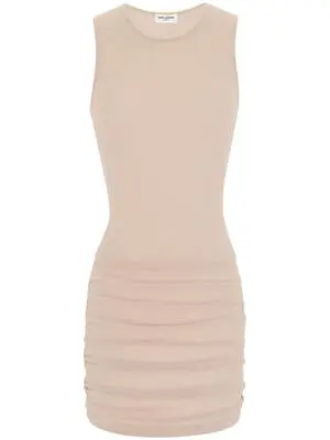 Saint Laurent Stretch Tulle Short Dress - Beige