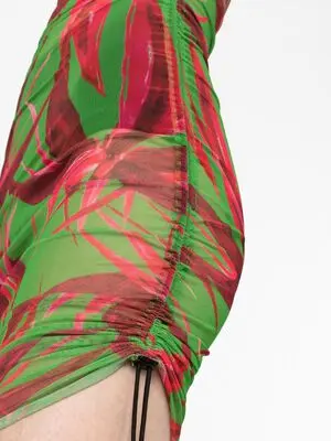 LOUISA BALLOU Floral Print Ruched Dress - Green