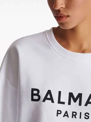 Balmain Logo Organic Cotton Cropped Sweatshirt - White