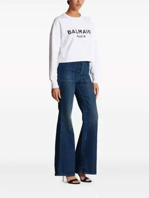 Balmain Logo Organic Cotton Cropped Sweatshirt - White