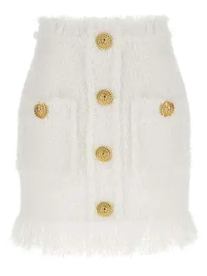 Balmain Button Tweed Skirt - White