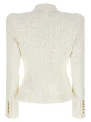 Balmain Double Breasted Tweed Blazer With Logo Buttons