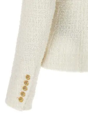 Balmain Double Breasted Tweed Blazer With Logo Buttons