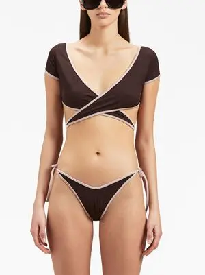 Palm Angels Cap-sleeve Wrap Bikini Top - Brown