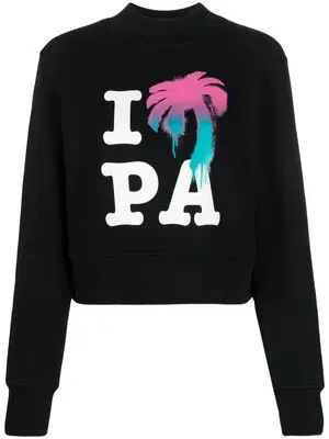 Palm Angels I Love Pa Cotton Crewneck Sweatshirt - Black