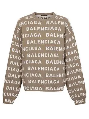 Balenciaga Allover Logo Crewneck Sweater - Beige