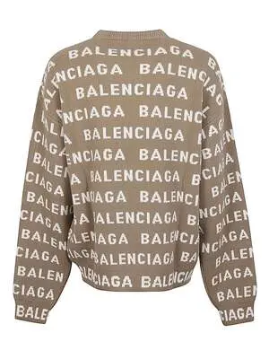 Balenciaga Allover Logo Crewneck Sweater - Beige