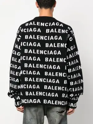 Balenciaga Allover Logo Crewneck Sweater - Black