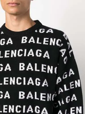 Balenciaga Allover Logo Crewneck Sweater - Black