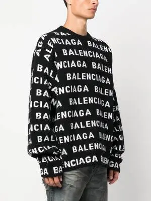 Balenciaga Allover Logo Crewneck Sweater - Black