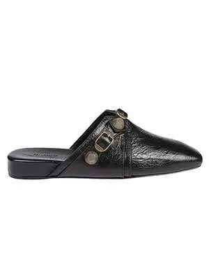 Balenciaga Cosy Cagole Leather Slippers - Black
