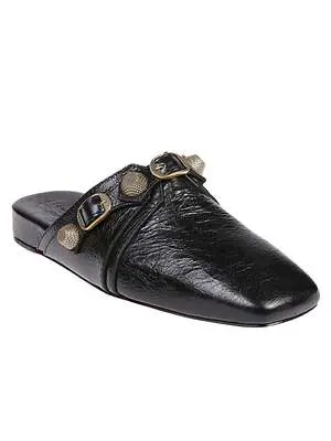 Balenciaga Cosy Cagole Leather Slippers - Black
