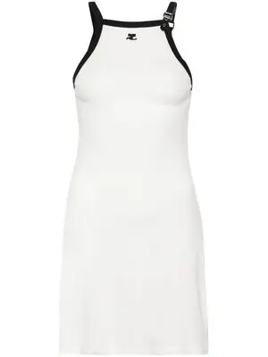 COURREGES Buckle Contrast Short Dress - White