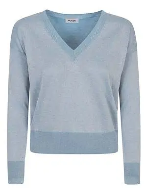 BASE Cotton-blend V-neck Sweater - Clear Blue