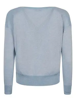 BASE Cotton-blend V-neck Sweater - Clear Blue