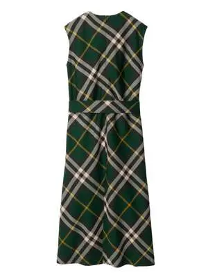 Burberry Check Motif Wool Midi Dress