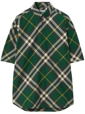 Burberry Check Motif Cotton Shirt - Green