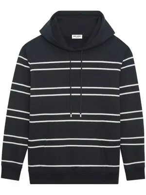 Saint Laurent Striped Cotton Hoodie - Black