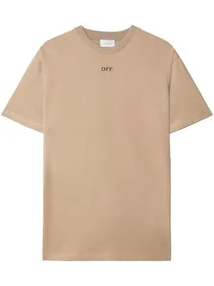 Off-White Logo Cotton T Shirt - Beige
