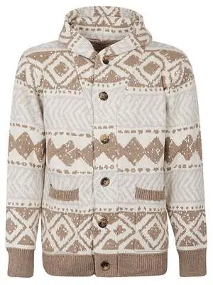 TOOCO Ethnic Print Shawl Cardigan - Beige