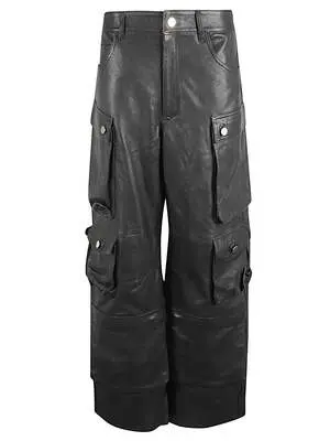 FERMAS.CLUB Leather Cargo Trousers - Black