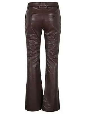 True Royal Faux Leather Flared Trousers - Brown