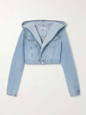 Alaïa Cropped Denim Jacket With Hood - Blue