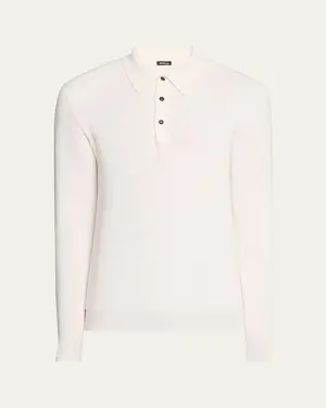 Kiton Cashmere Rib Polo Sweater - Wht