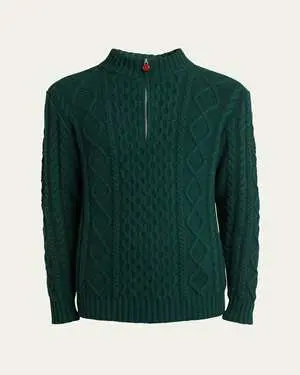 Kiton Kiton Cashmere Cable Half-Zip Sweater - Dk Grn