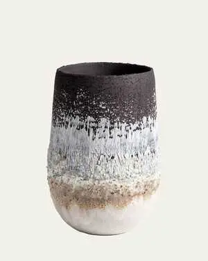 ALISON LOUSADA White Volcanic Rock & Black Porcelain Medium Open Vase, 12