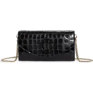 CHRISTIAN LOUBOUTIN Loubi54 Croc Embossed Leather Wallet On A Chain - Cm53 Black/ Black