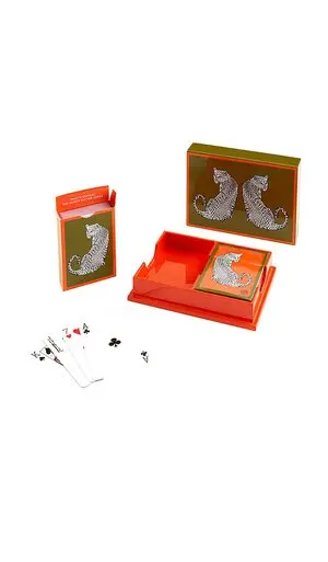 Jonathan Adler Leopard Lacquer Card Set In Orange - N,a