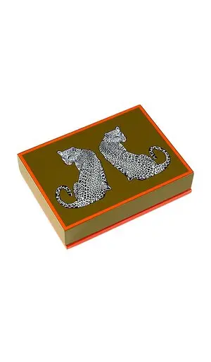 Jonathan Adler Leopard Lacquer Card Set In Orange