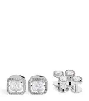 Tateossian Rhodium-plated Halo Cufflink And Studs Set - Silver