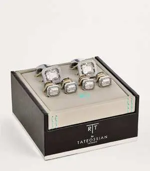 Tateossian Rhodium-plated Halo Cufflink And Studs Set