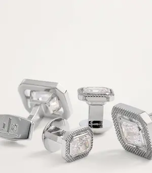 Tateossian Rhodium-plated Halo Cufflink And Studs Set
