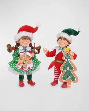KAREN DIDION ORIGINALS Green Polka Dot Gingerbread Elf, Set Of 2 - One-color