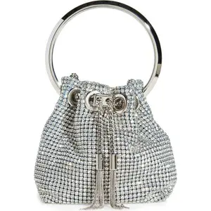 JIMMY CHOO Micro Bon Bon Crystal Mesh Top Handle Pouch - Silver