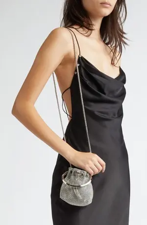 JIMMY CHOO Micro Bon Bon Crystal Mesh Top Handle Pouch - Silver