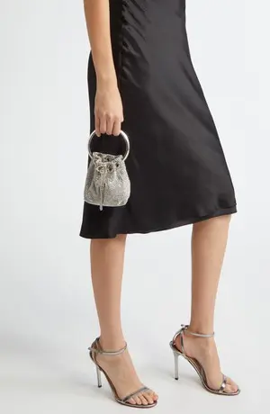 JIMMY CHOO Micro Bon Bon Crystal Mesh Top Handle Pouch - Silver