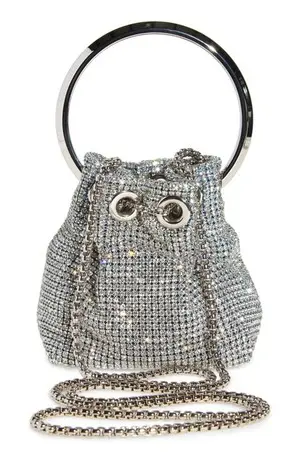 JIMMY CHOO Micro Bon Bon Crystal Mesh Top Handle Pouch - Silver