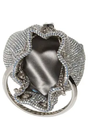 JIMMY CHOO Micro Bon Bon Crystal Mesh Top Handle Pouch - Silver