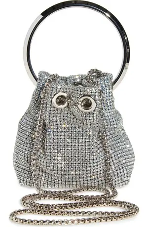 JIMMY CHOO Micro Bon Bon Crystal Mesh Top Handle Pouch - Silver