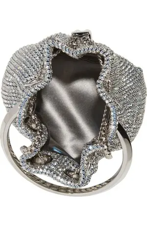 JIMMY CHOO Micro Bon Bon Crystal Mesh Top Handle Pouch - Silver