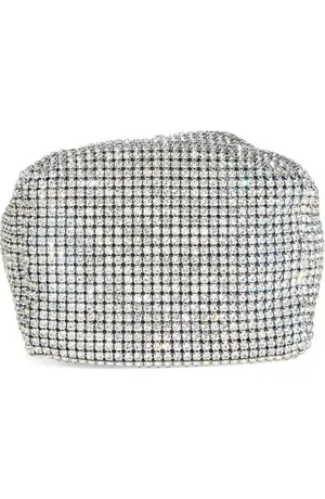 JIMMY CHOO Micro Bon Bon Crystal Mesh Top Handle Pouch - Silver