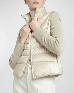 Moncler Moncler Lightweight Wool Puffer Cardigan Light Beige