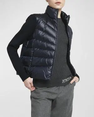Moncler Lightweight Wool Puffer Cardigan - Navy