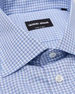 Giorgio Armani Apos;s Cotton Plaid Dress Shirt - Blue
