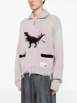 Mihara Yasuhiro Dinosaur-intarsia Distressed Cardigan